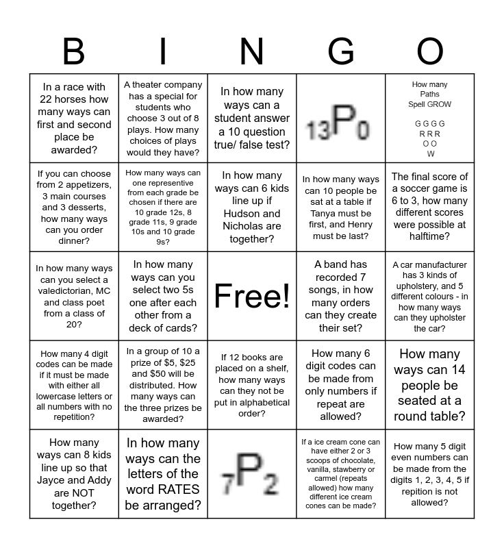 MDM 4U Unit 2 Review Bingo Card