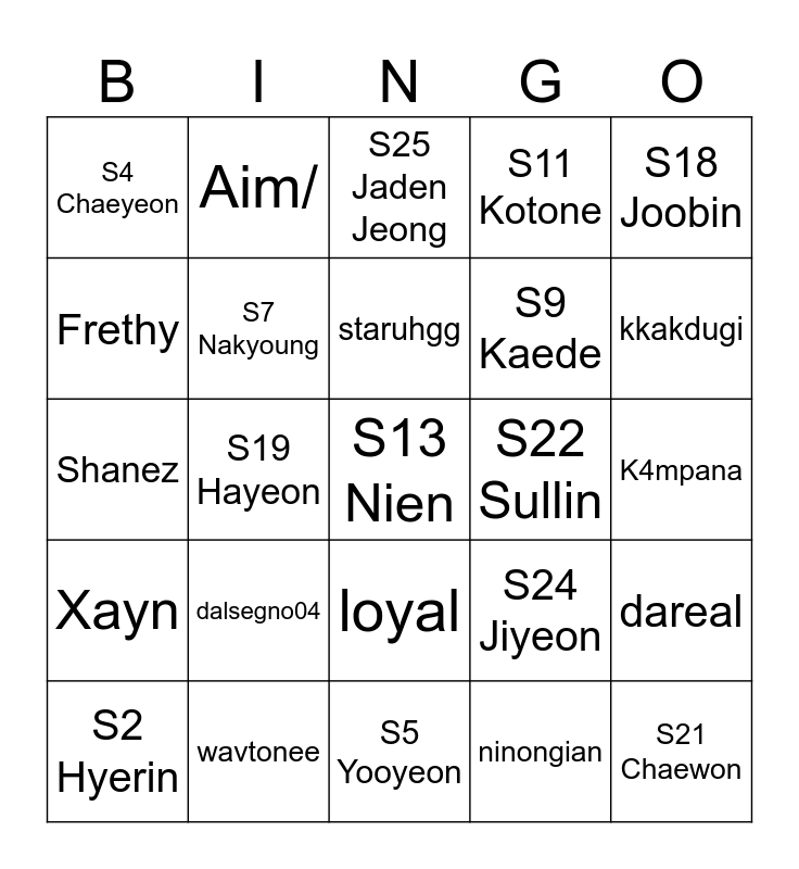 TRIPLE S Bingo Card