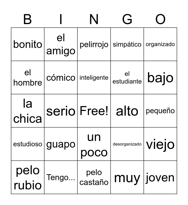 U1L1 Vocabulary Bingo Card