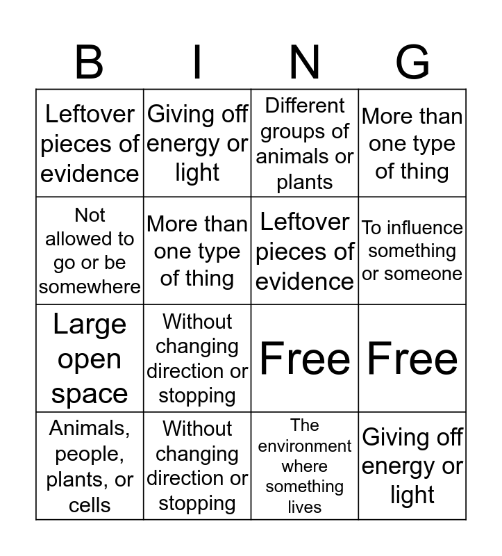 Vocab Bingo Card