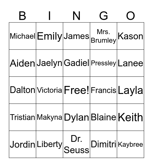1st Grade Bingo Card