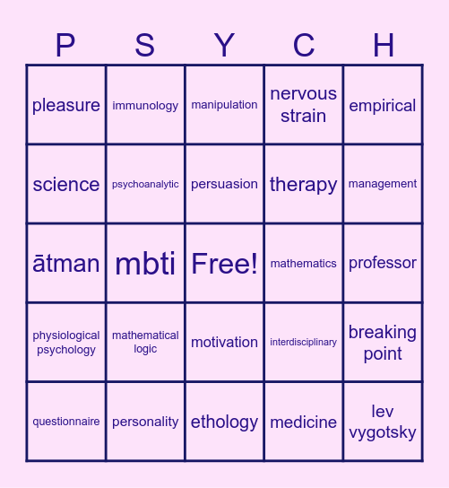 Psych Club Bingo Night!! Bingo Card