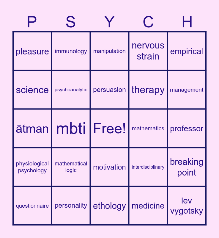 Psych Club Bingo Night!! Bingo Card