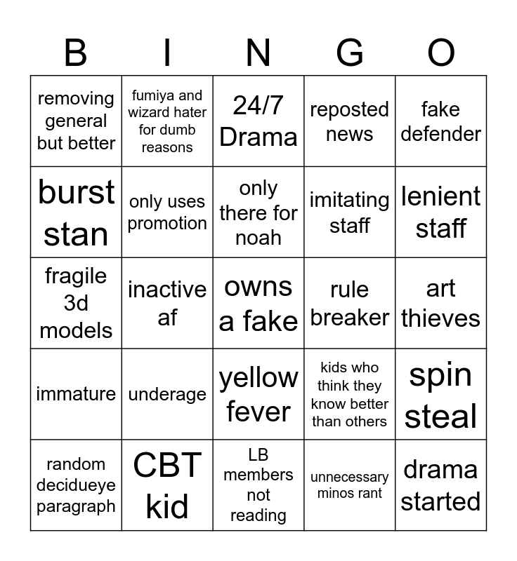 LeftBurst Server Member Bingo Card