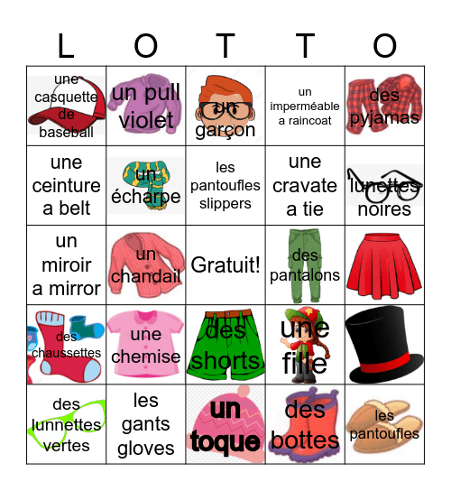 Les vêtements Bingo Card