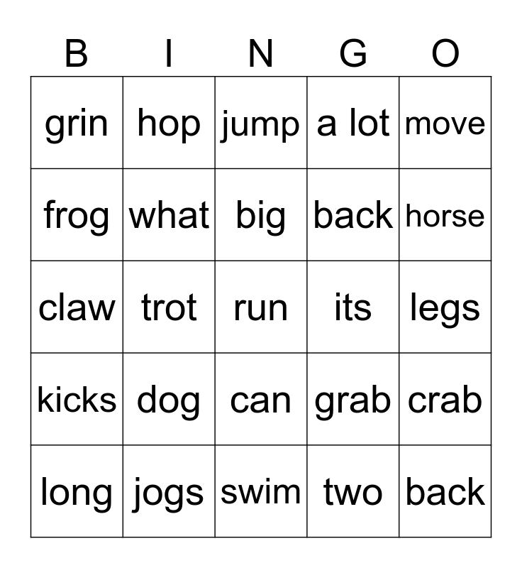 Move and Grin! Bingo Card