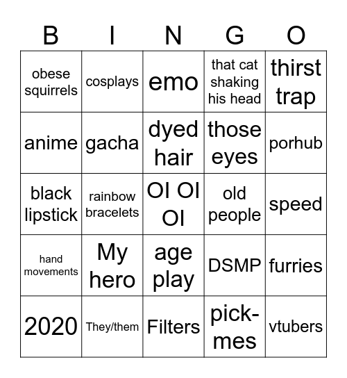 tiktok cringe Bingo Card