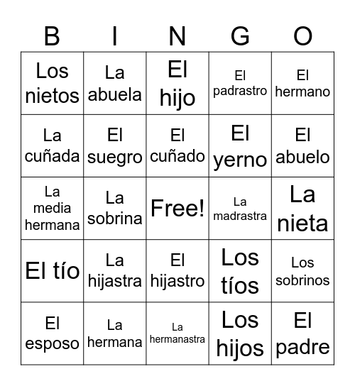 La Familia Bingo Card