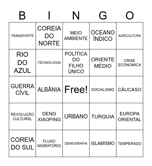 CONTINENTES Bingo Card