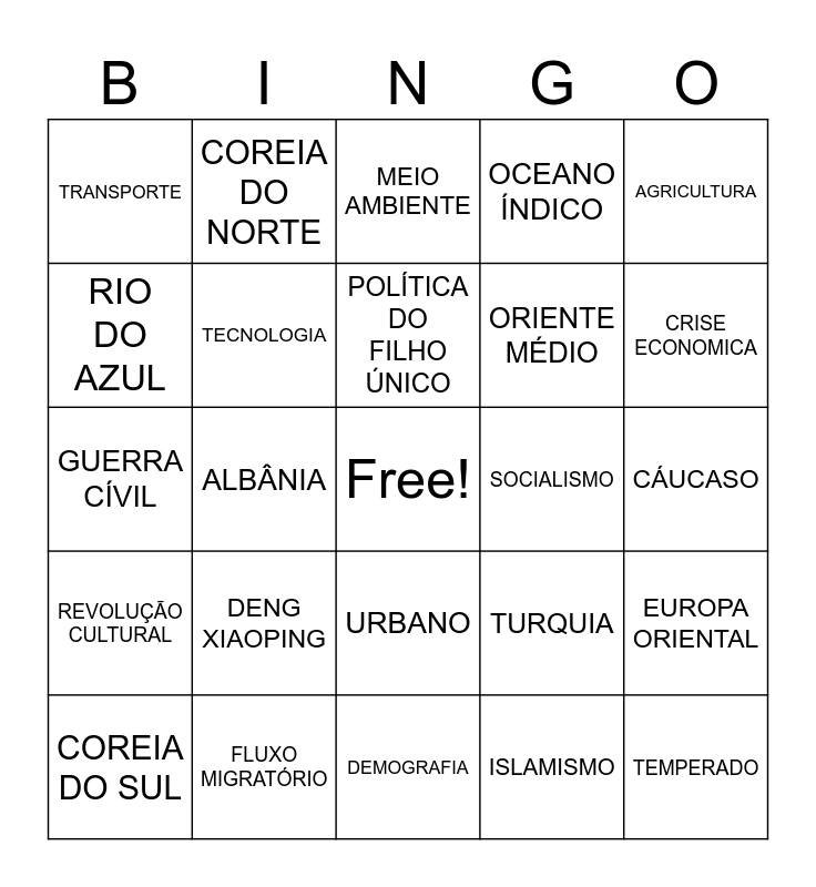 CONTINENTES Bingo Card