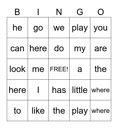 Dolch Sight Words - Pre Primer Bingo Card