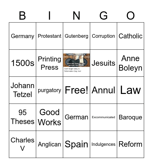 Reformation Bingo Card