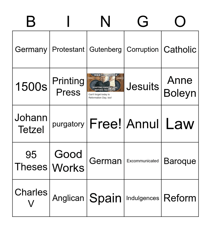 Reformation Bingo Card