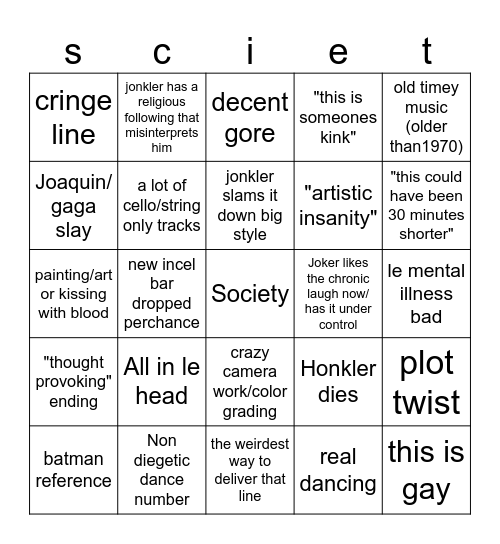 The Jonkler x Honkler Bingo Card