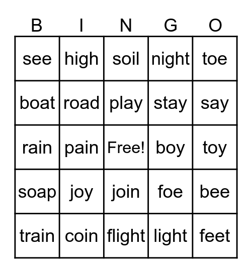 Vowel teams Bingo Card