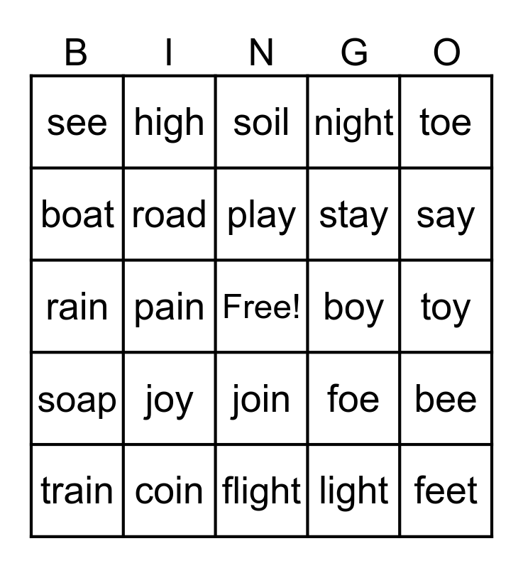Vowel teams Bingo Card
