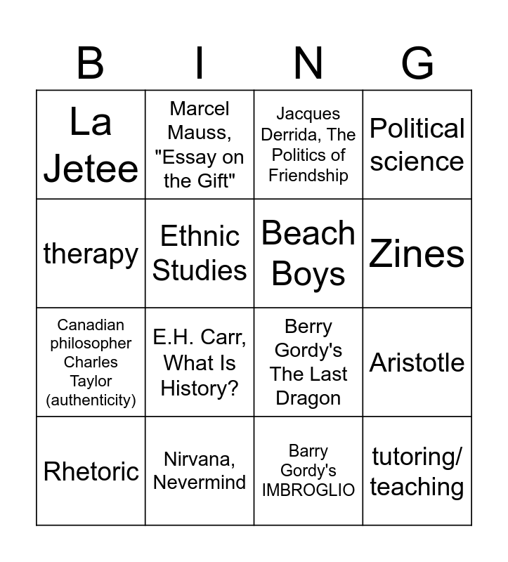 Stay True BINGO Card