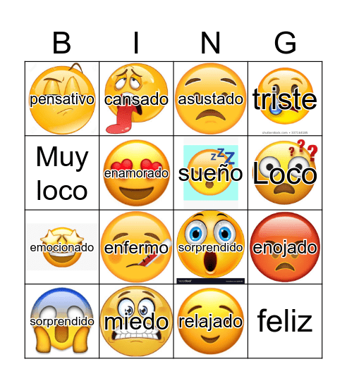Las emociones Bingo Card
