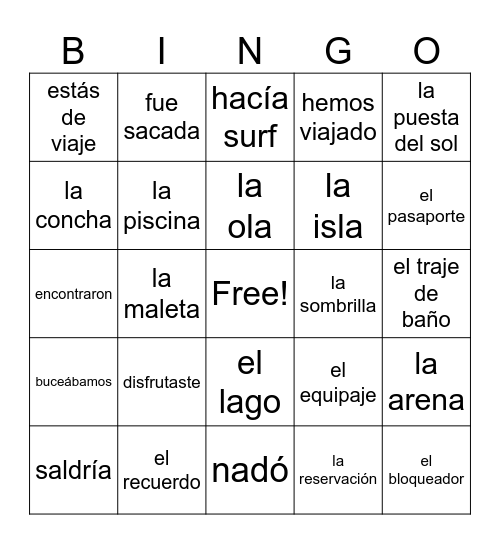 Span 3 U4 de Vacaciones Bingo Card