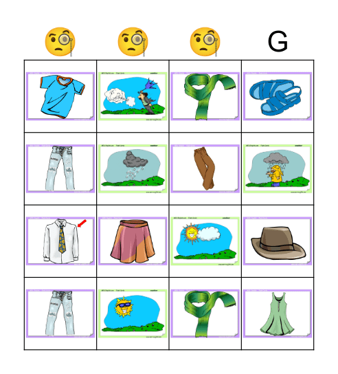 Clothing/Weather BINGO Card