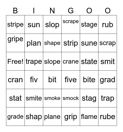 vowel consonant e Bingo Card