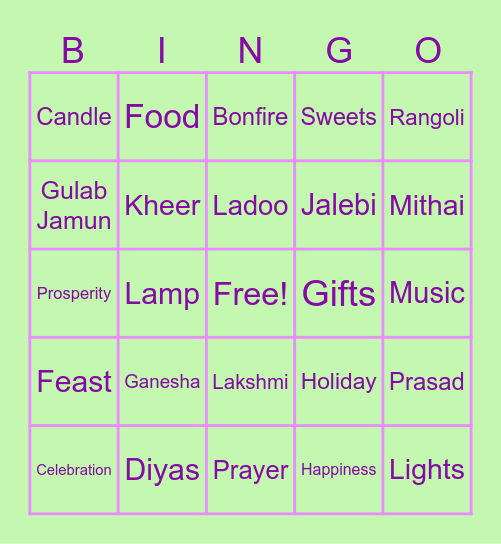 Diwali Bingo! Bingo Card