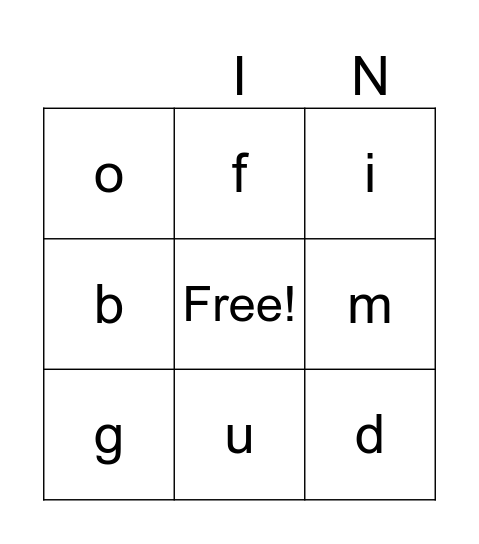 Reception Bingo Card