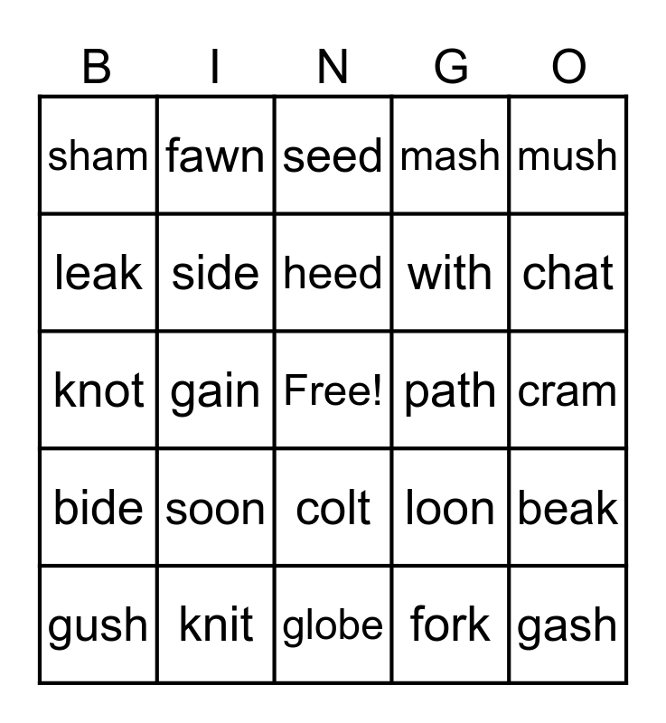 Letter combinations Bingo Card