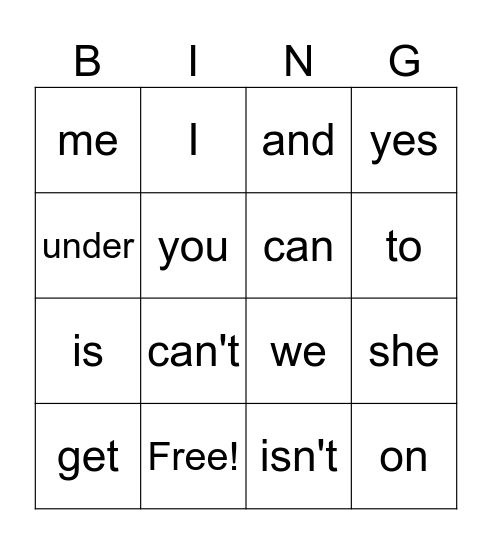 Beginning SIPPS Sight Word Bingo L1-10 Bingo Card