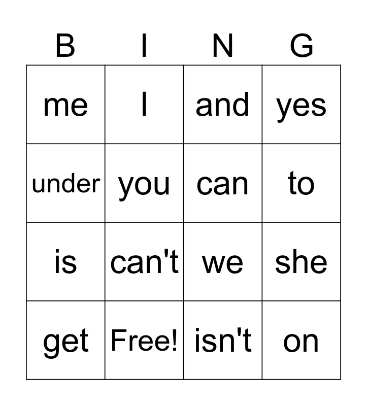 Beginning SIPPS Sight Word Bingo L1-10 Bingo Card