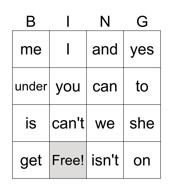 Beginning SIPPS Sight Word Bingo L1-10 Bingo Card