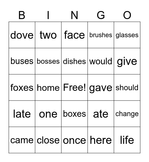 UFLI 62 & 63 Bingo Card