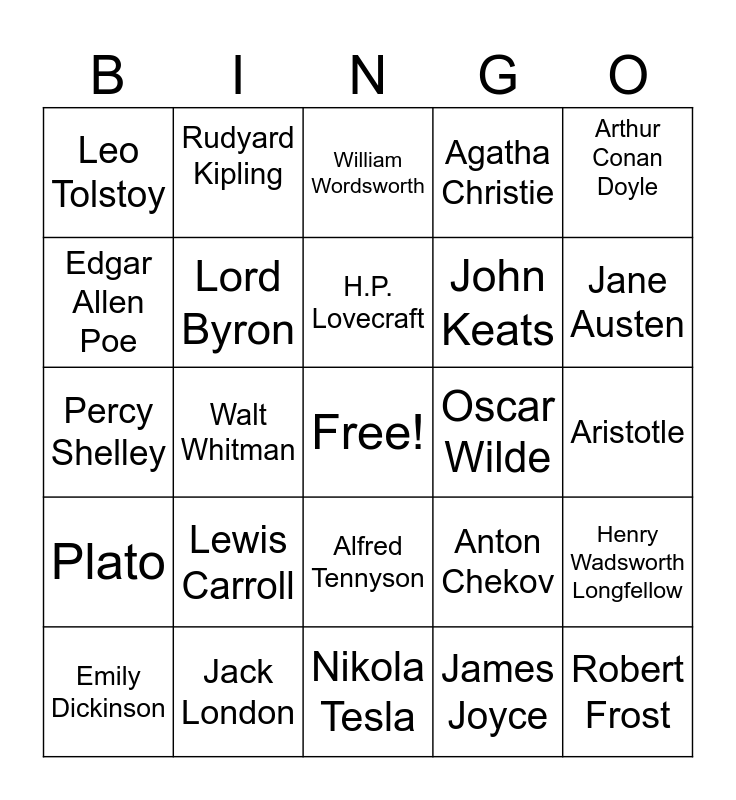 Authors Bingo Card