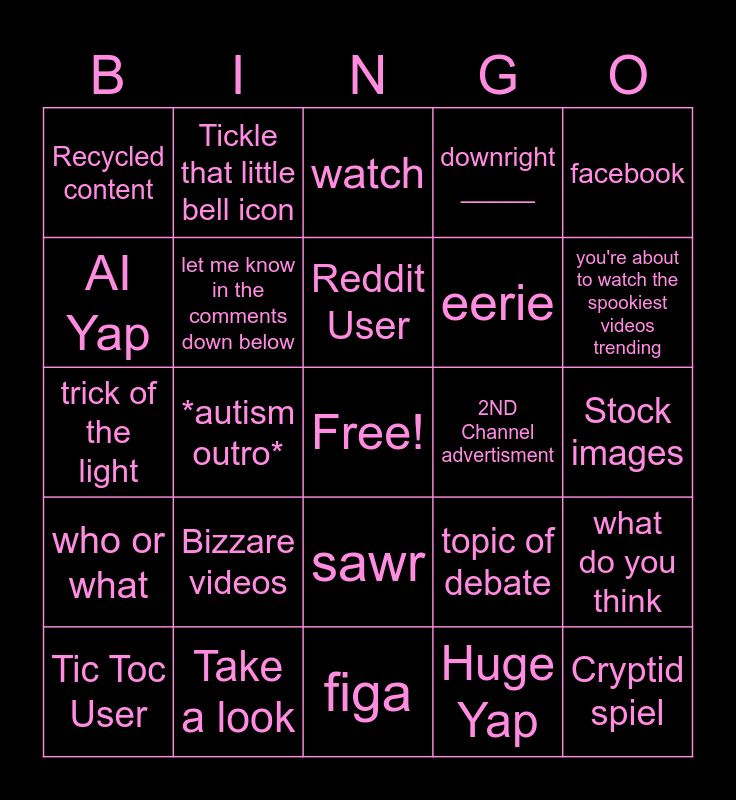 Slapped Ham Bingo Card