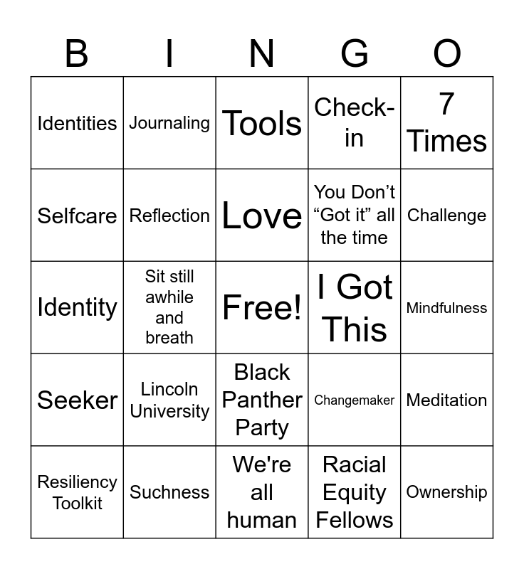 Creating a Toolkit for Resiliency Bingo Card