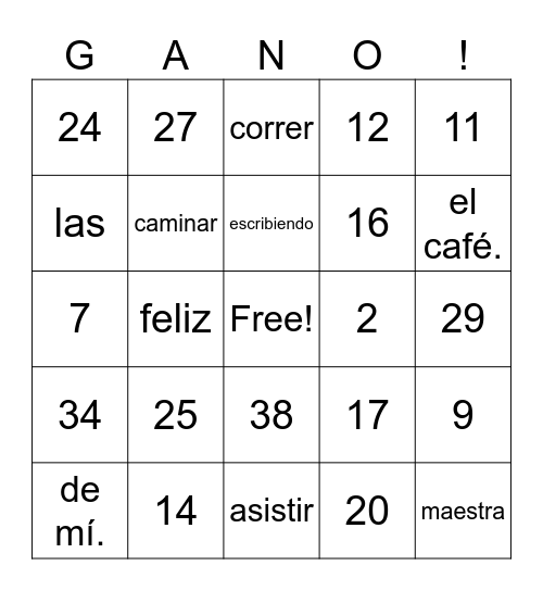 Spanish 2 Chapter 2 Review Bingo Card