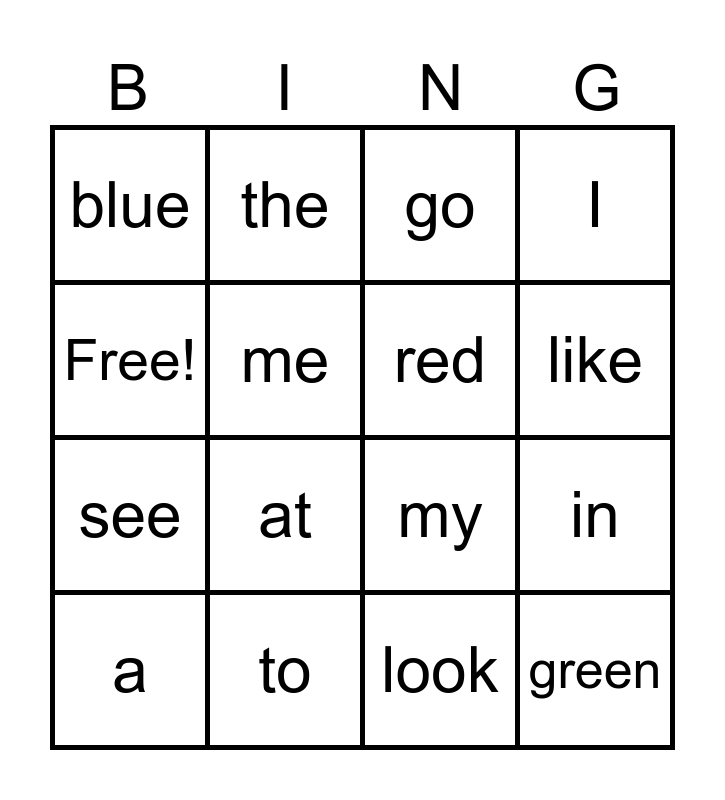 Words We Know Bingo Card