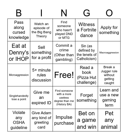 Untitled Bingo Card