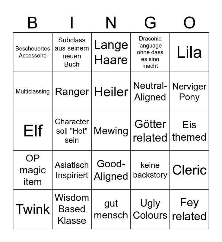 Mikas neuer Char Bingo Card