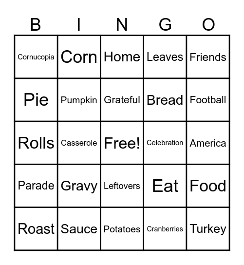 Thanksgiving Bingo Card