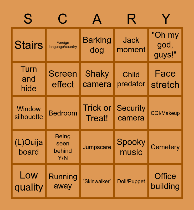 Spooky Scary Bingo Card