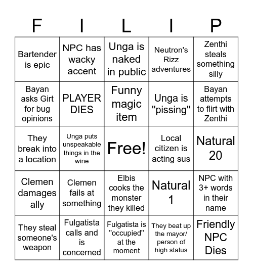 DND Filippos Bingo Card