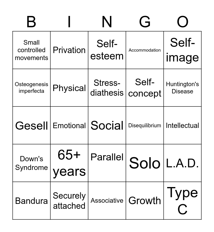 Yr 12 Human Lifespan 2 Bingo Card