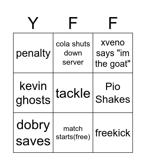 YFF BINGO Card