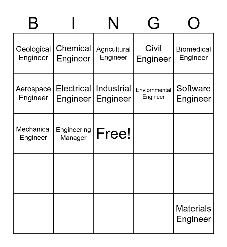 Engineering Jobs Bingo Card