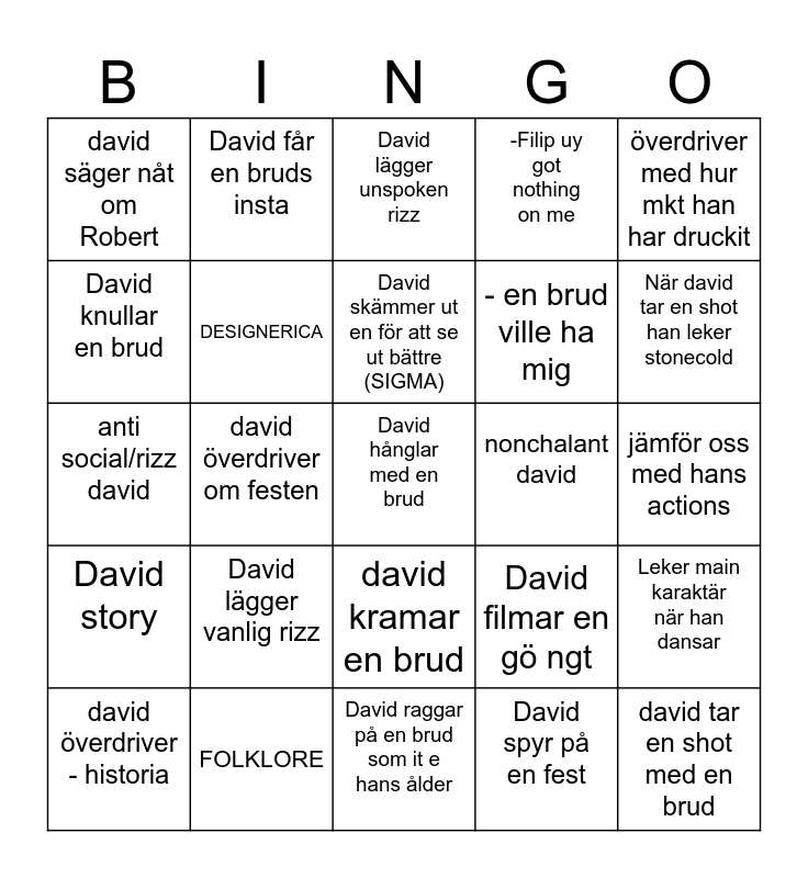 DAVID BINGO Card