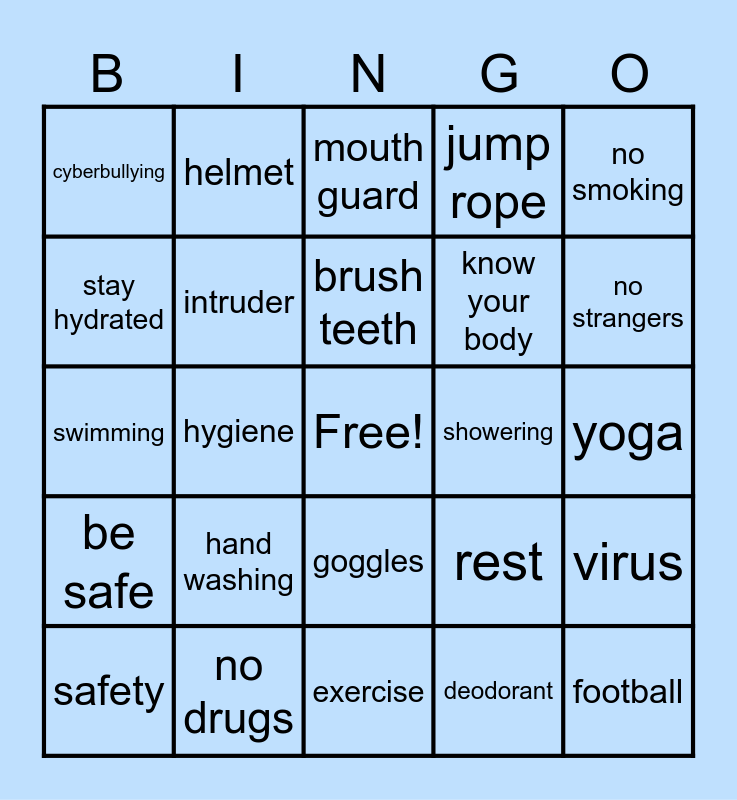 Health Promotion and Safety Bingo Card