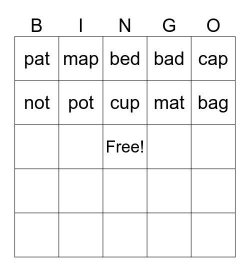 Phonics Bingo Card
