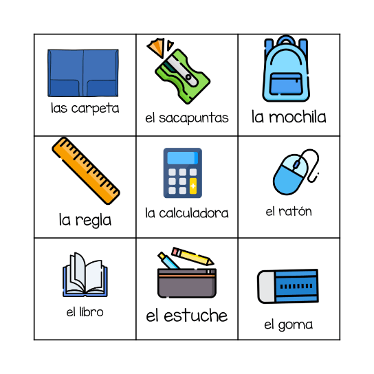 Utiles Escolares Bingo Card