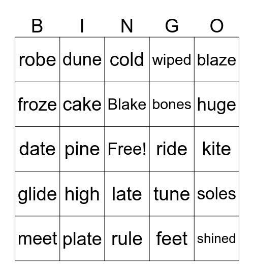 5th Grade Bingo Card